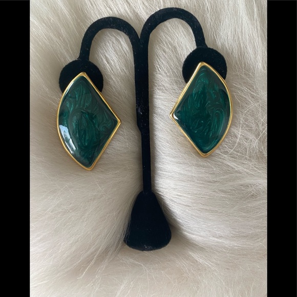 Jewelry | Vintage Green Gold Triangular Earrings | Poshmark